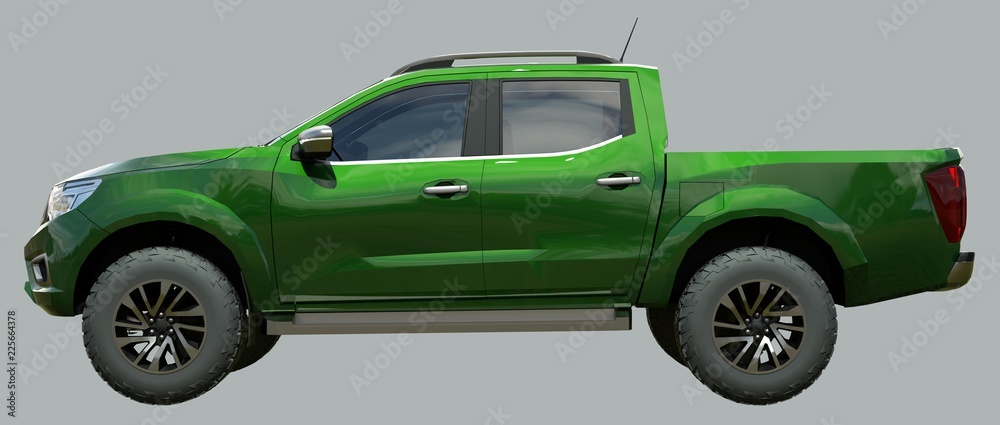 Green commercial vehicle delivery truck with a double cab. Machine ...