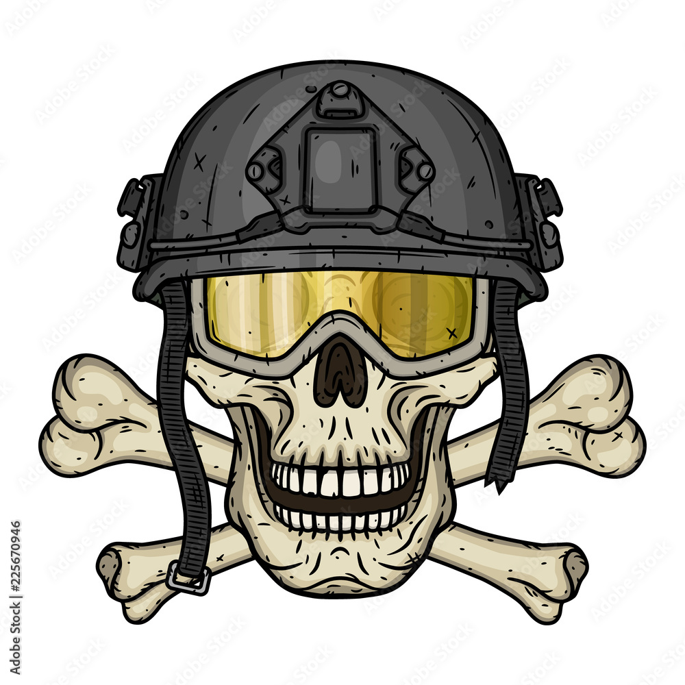 Skull in the helmet. Dead soldier. Vector illustration. Stock Vector ...