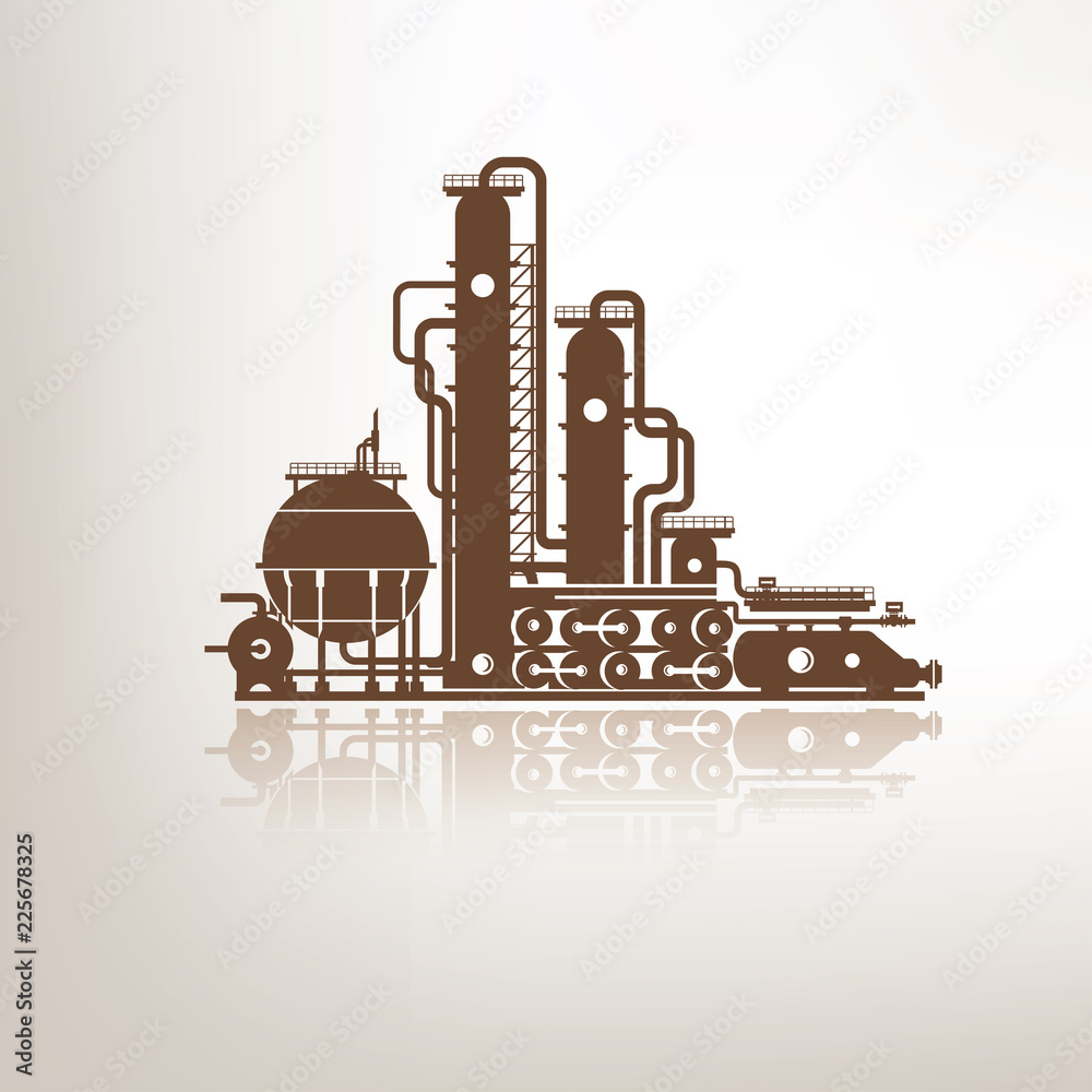 chemical, petrochemical or processing plant, heavy industry stylized ...