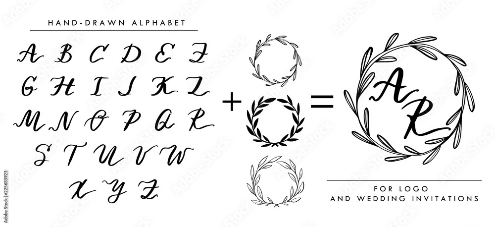 Collection of hand written vector alphabet, cursive capital letters and ...