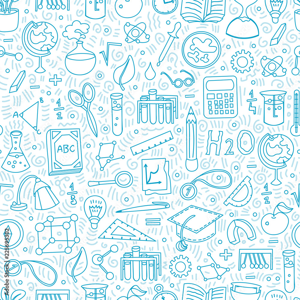 Simple Lined Back to school pattern with school elements and supplies ...