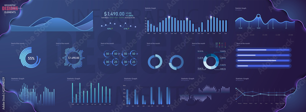 Modern modern infographic vector template with statistics graphs and ...
