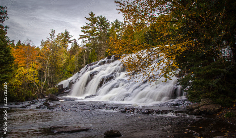 Michigan Fall Colors. Panorama of beautiful Bond Falls in the Upper ...