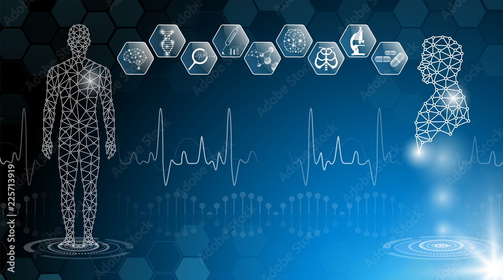 abstract background technology concept in blue light,brain and human ...
