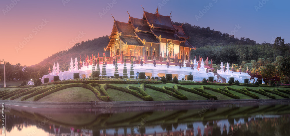 Royal Flora Ratchaphruek Park at sunset Chiang Mai Stock Photo | Adobe ...