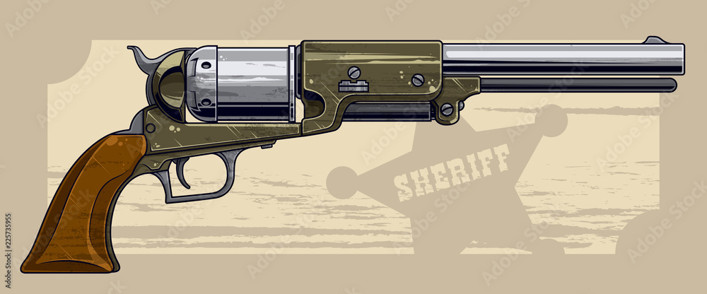 Photo & Art Print Graphic detailed old revolver with sheriff star, GB_Art