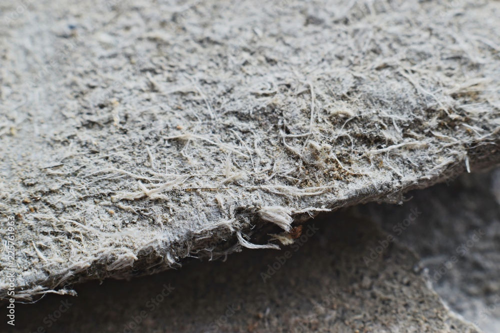 Detailed photography of roof covering material with asbestos fibres ...