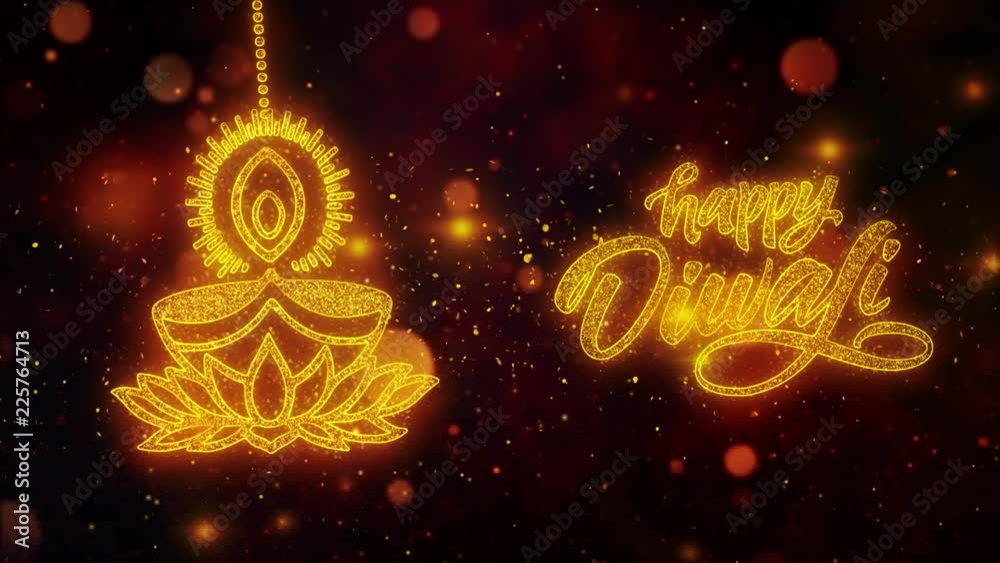 Happy Diwali text with Golden Shining Glitter Star Dust Wave of Trail ...