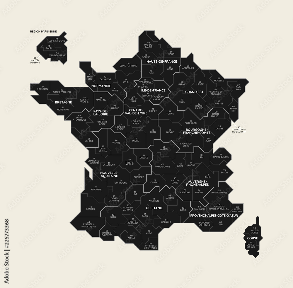 Carte de France, des régions et des départements Stock Vector | Adobe Stock