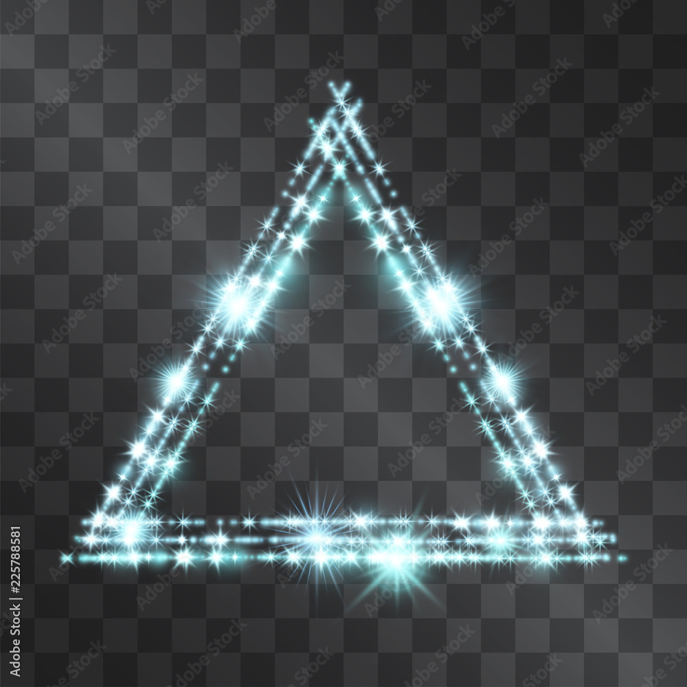 Triangle glitter frame, neon blue sparkles on transparent background ...