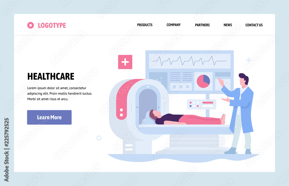 Vector web site linear art design template. Healthcare and medical ...