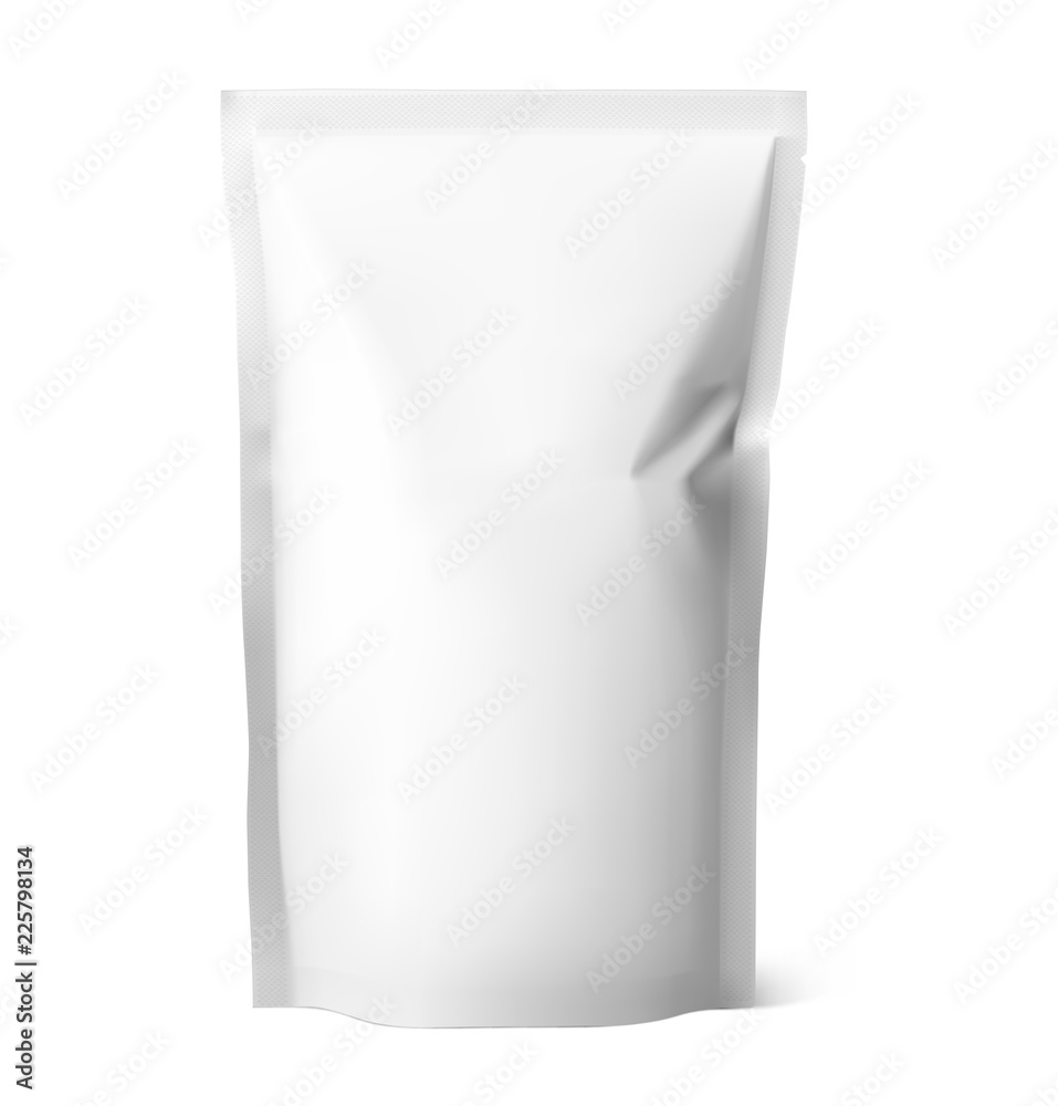 Food pouch bag mockup isolated on white background. Vector illustration ...