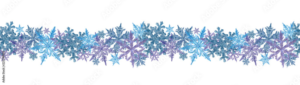 Snowflake Border on White Background. Watercolor Horizontal Design for ...