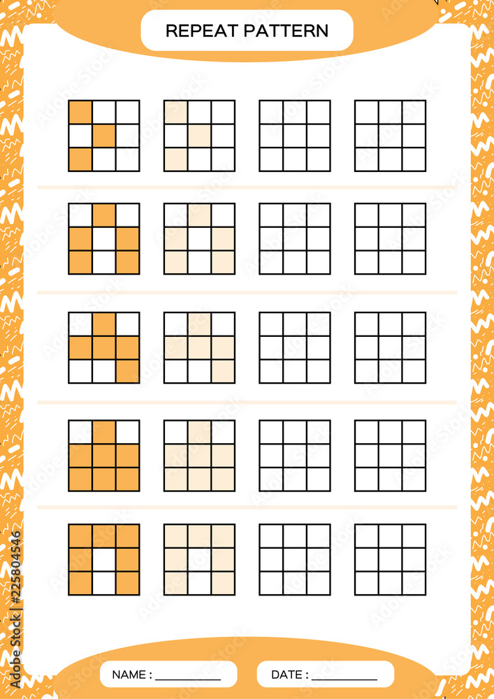 Repeat orange pattern. Cube grid with squares. Special for preschool ...
