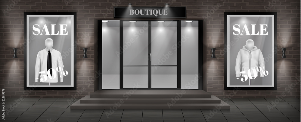 Vector concept background, boutique shop facade with signboard ...