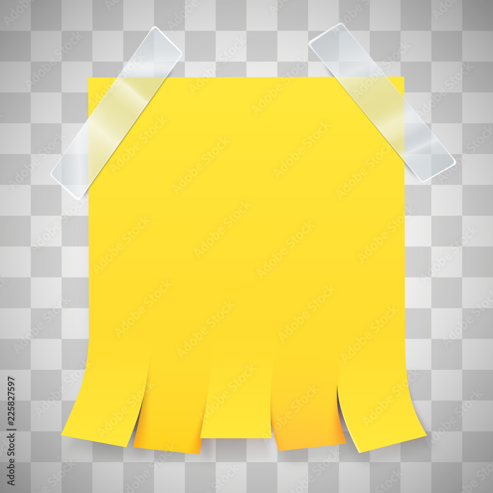 Blank yellow advertisement with tear off tabs and adhesive tape. Ad ...