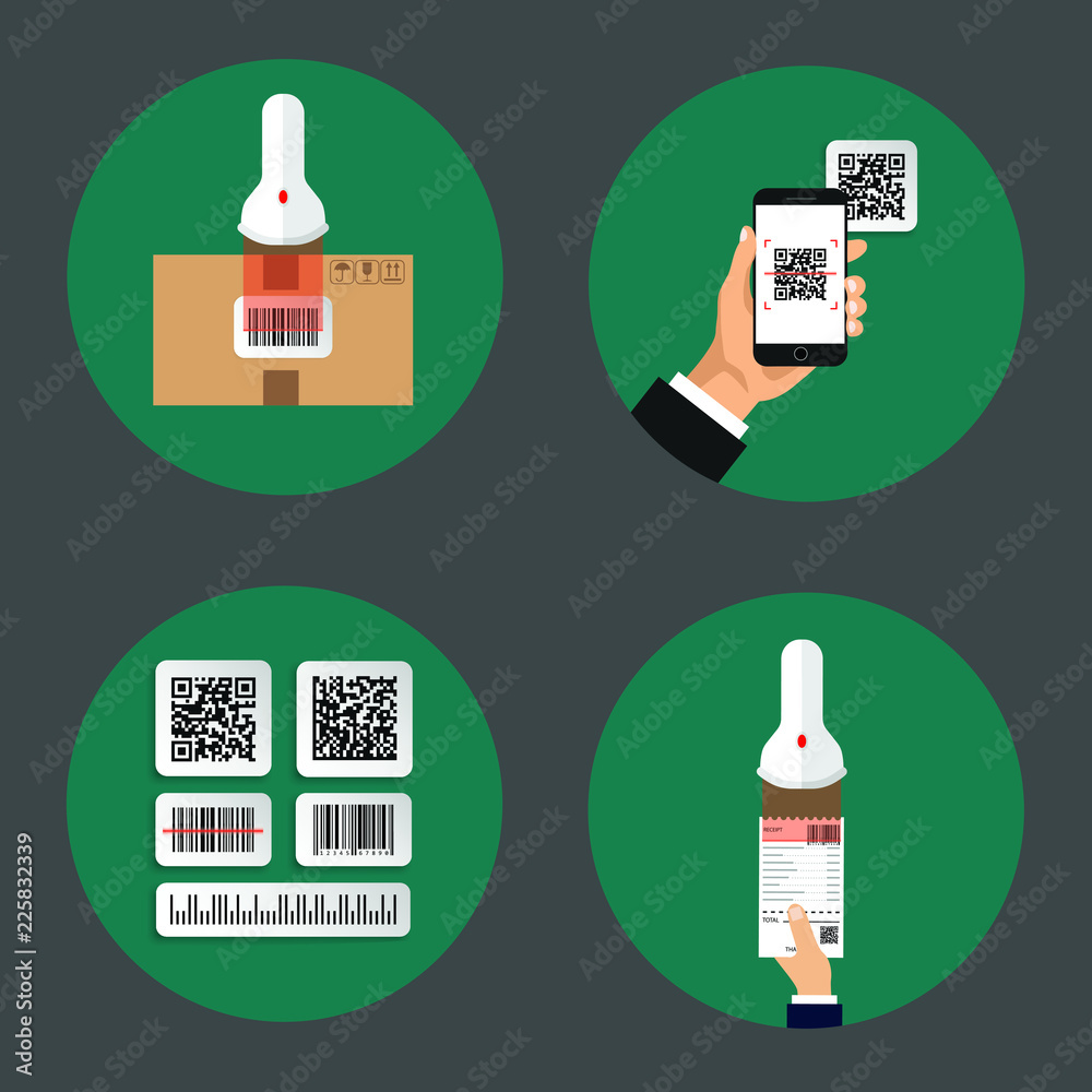 Flat design of set infographics about scanning codes. Scan barcode and ...
