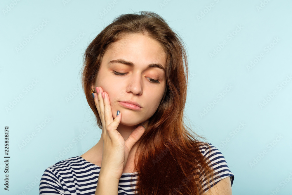 facial expression. mood and emotion. bored apathetic indifferent woman ...