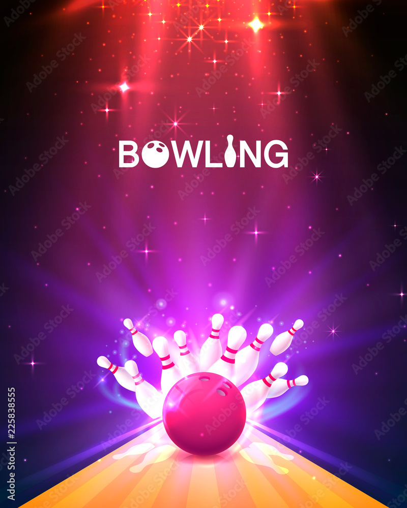 Bowling club poster with the bright background. Vector illustration ...