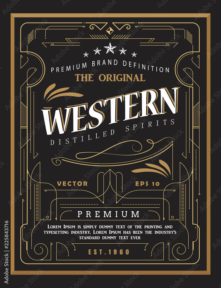 vintage art deco label design antique frame border retro vector ...