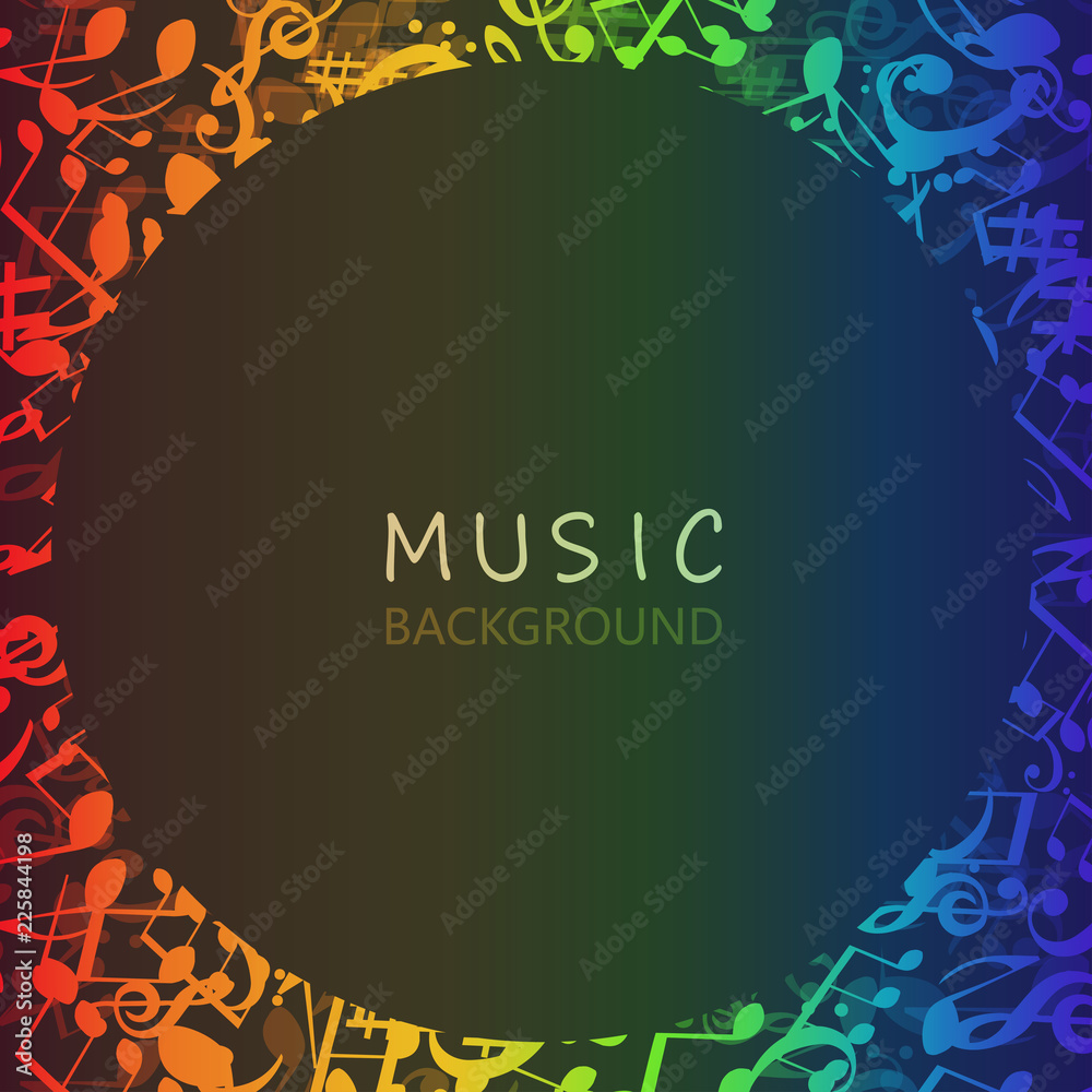 Music background with colorful music notes and G-clef vector ...