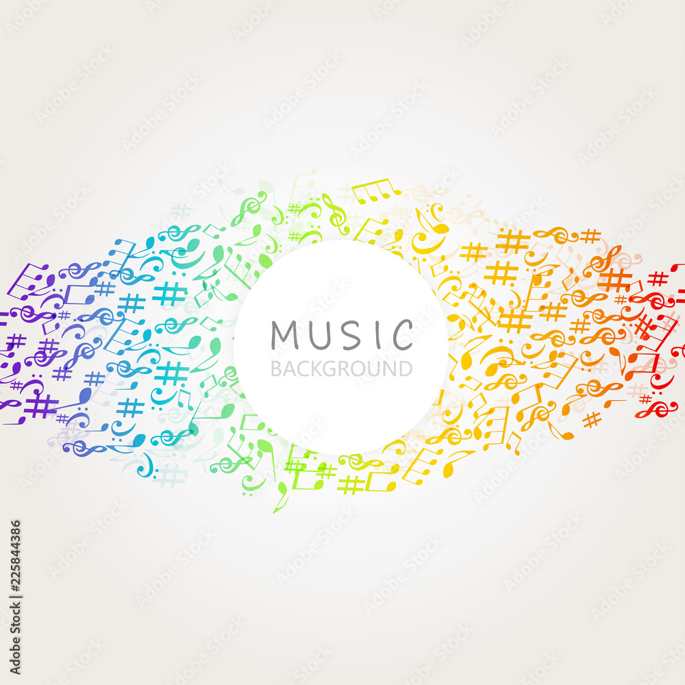 Music background with colorful music notes and G-clef vector ...