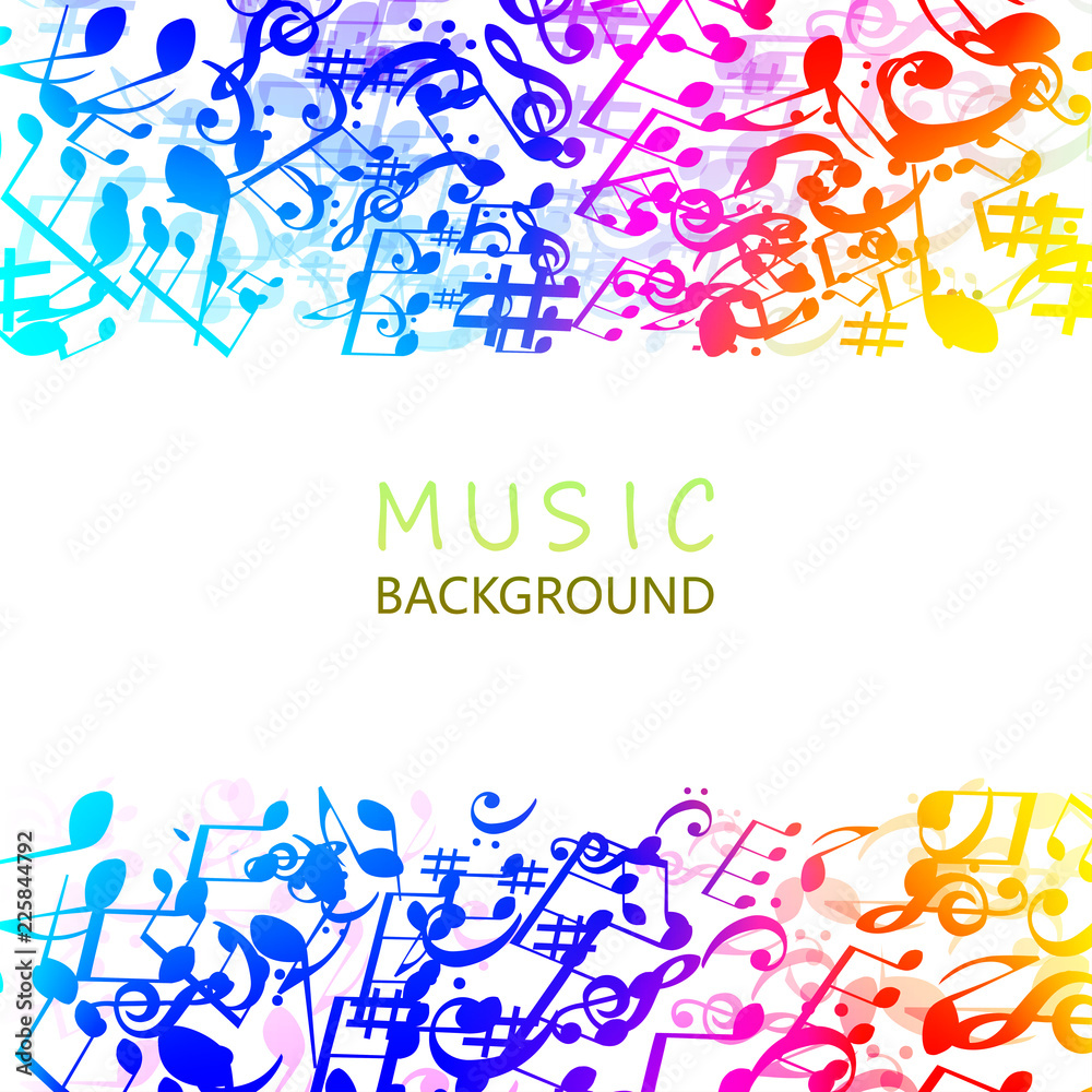Music background with colorful music notes and G-clef vector ...