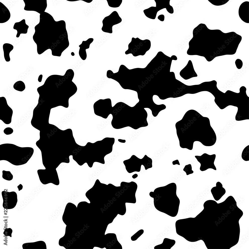 Cow skin texture, black and white spot repeated seamless pattern ...