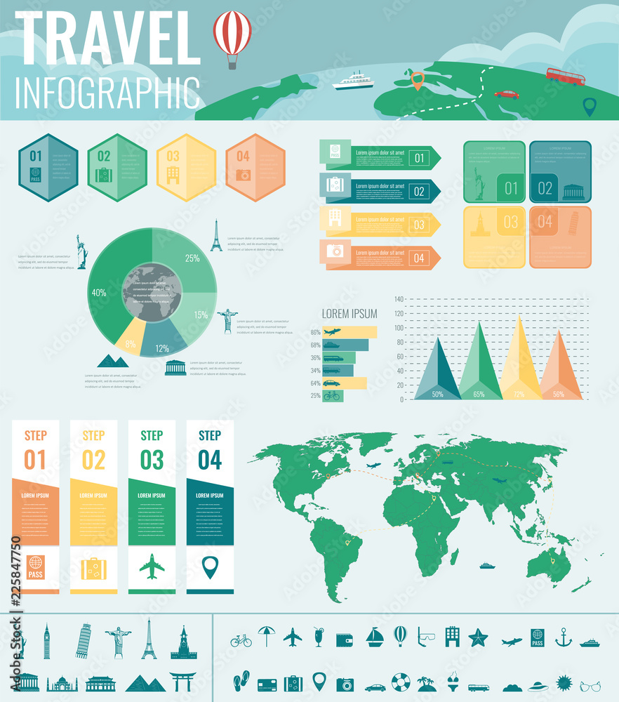 Travel and Tourism. Infographic set with charts and other elements ...