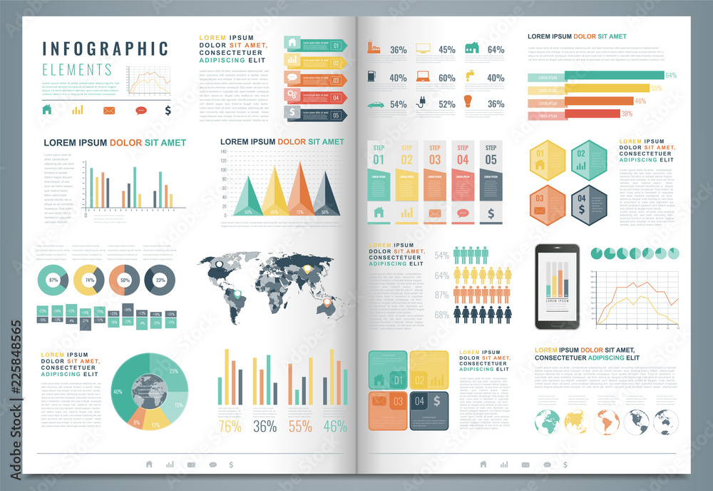 Infographic Elements with world map and charts. Vector Stock Vector ...