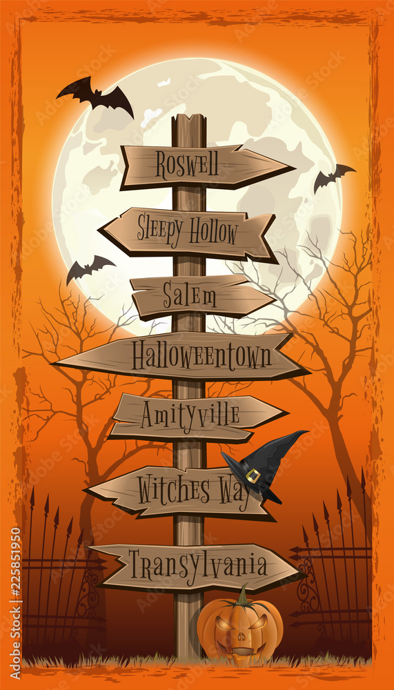 Halloween design. Halloween wood board. Halloween several wooden street ...
