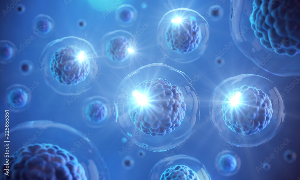 microscope of human Cell in a blue background. Stock Illustration ...