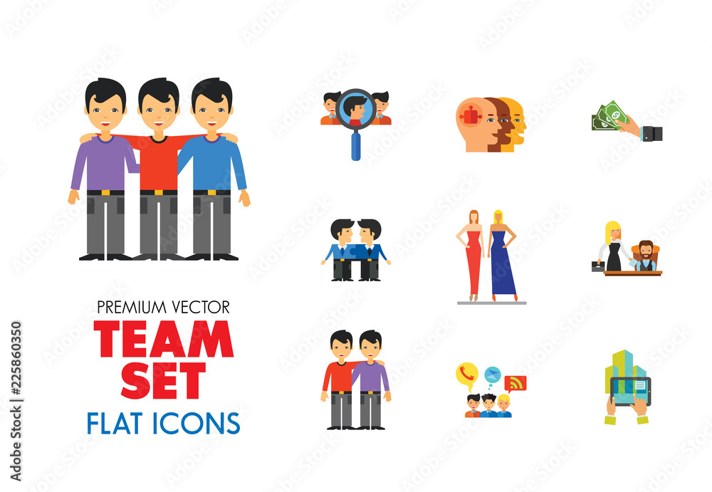 Team Icon Set. Virtual Group Colleagues Team Building Collaboration ...