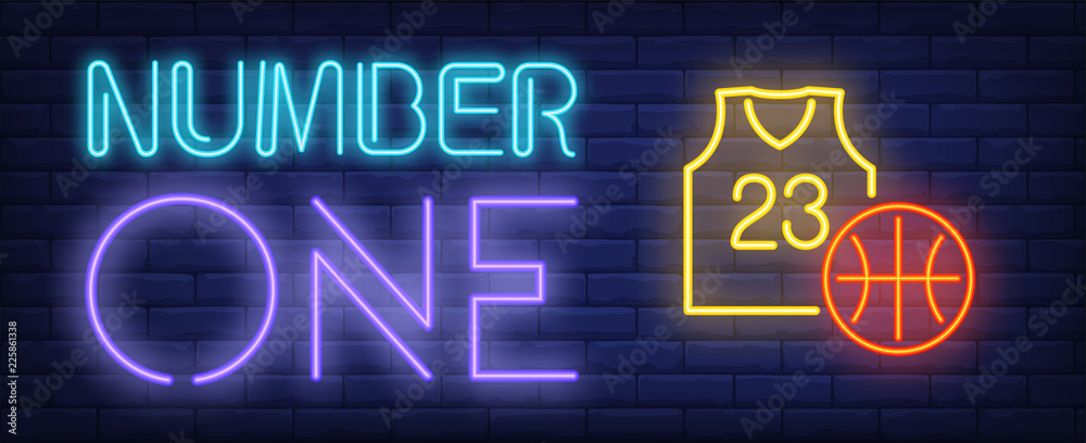 Number one neon text with basketball and jersey. Basketball, sport and ...