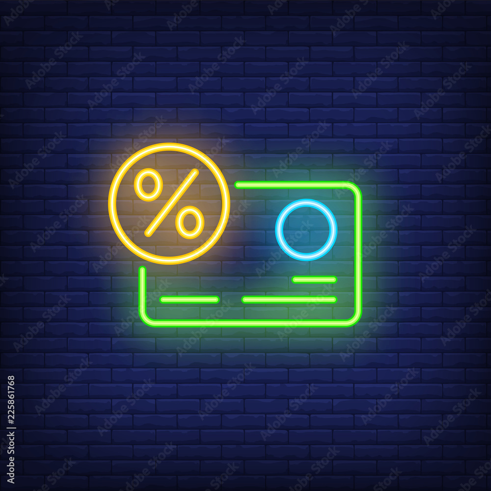 Cash back credit card neon sign. Glowing neon sign of pay card and ...