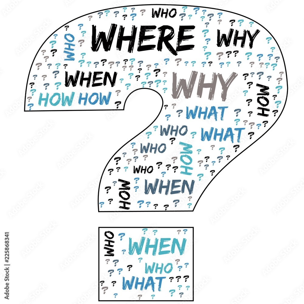 Word Cloud - Who, What, Where, When, Why and How on white background ...