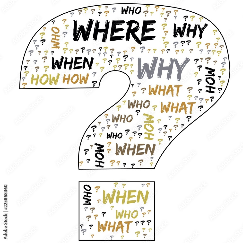 Word Cloud - Who, What, Where, When, Why and How on white background ...