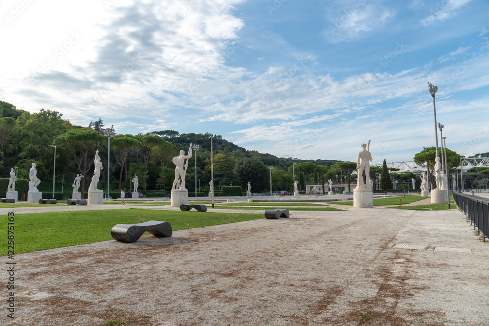 Marble statues of athletes in the Stadio dei Marmi. The Stadium of the ...