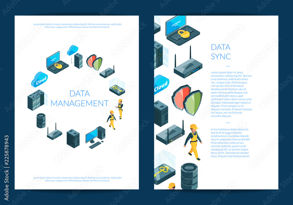 Vector electronic system of data center icons card or flyer template ...