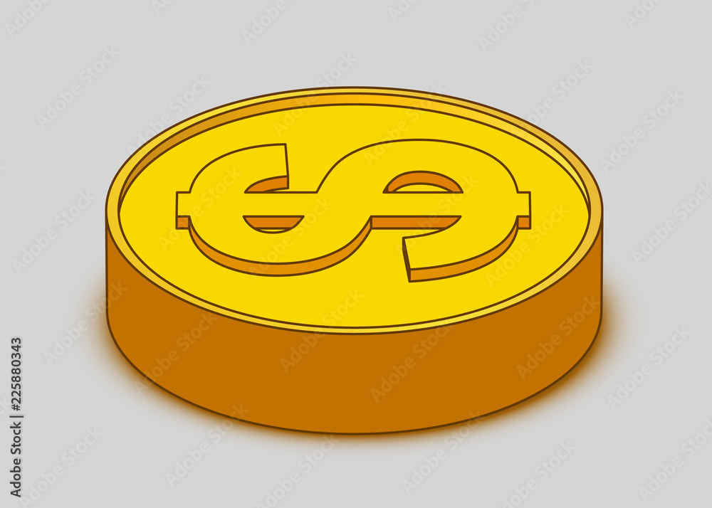 3d cartoon gold coin icon. US dollar. Money concept. Vector ...