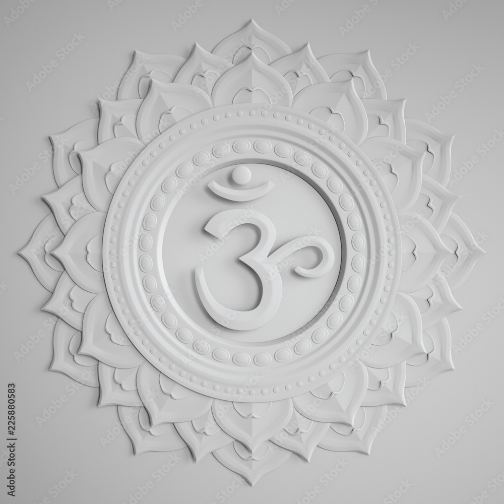 abstract white embossed paper Sahasrara chakra symbol, 3d modern ...