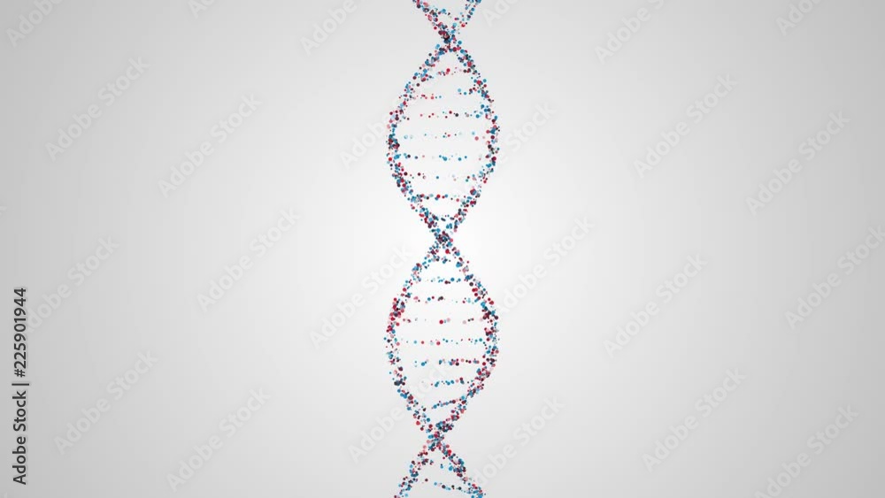 Abstract glittering DNA double helix with depth of field, science animation of DNA construction ...