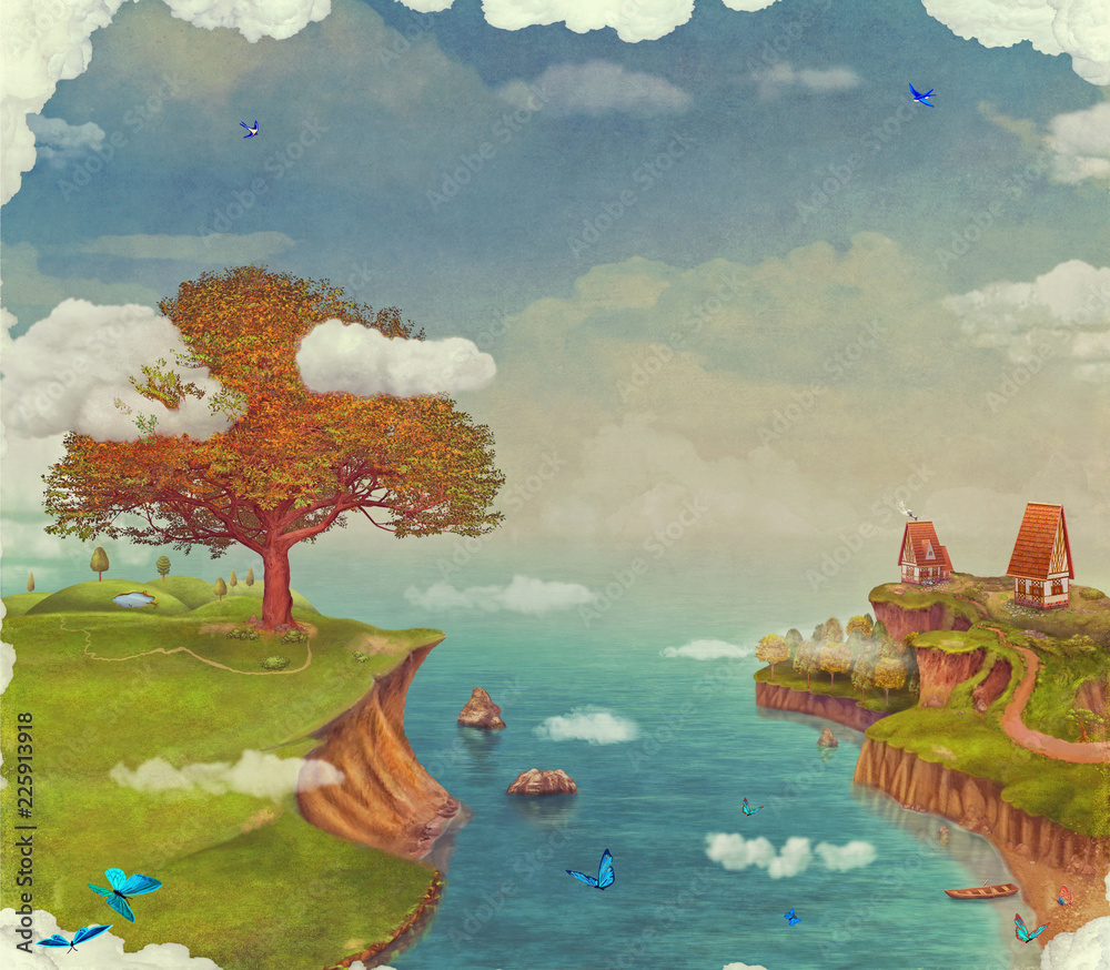 Fairy tale, cartoon background, digital art. Illustration of a ...