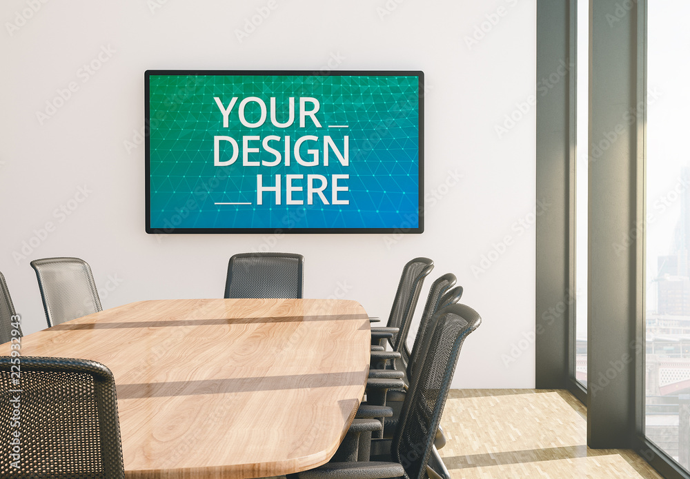 Screen in Conference Room Mockup Stock Template | Adobe Stock