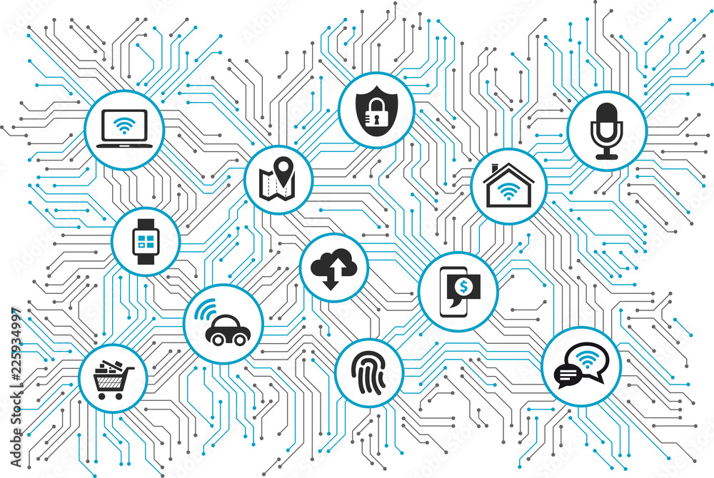 iot devices, connectivity & network in the internet of things – vector ...