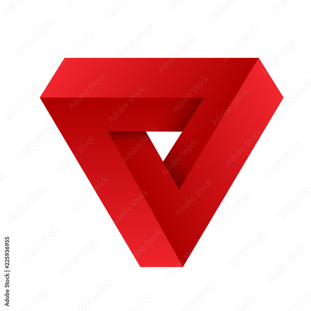 Red penrose triangle. Geometric 3D object optical illusion. Vector ...