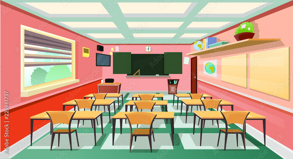 llustration of a classroom without people stylized design. Globe ...