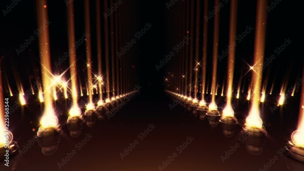 Abstract animation of slow move on red carpet with light bulbs for ...