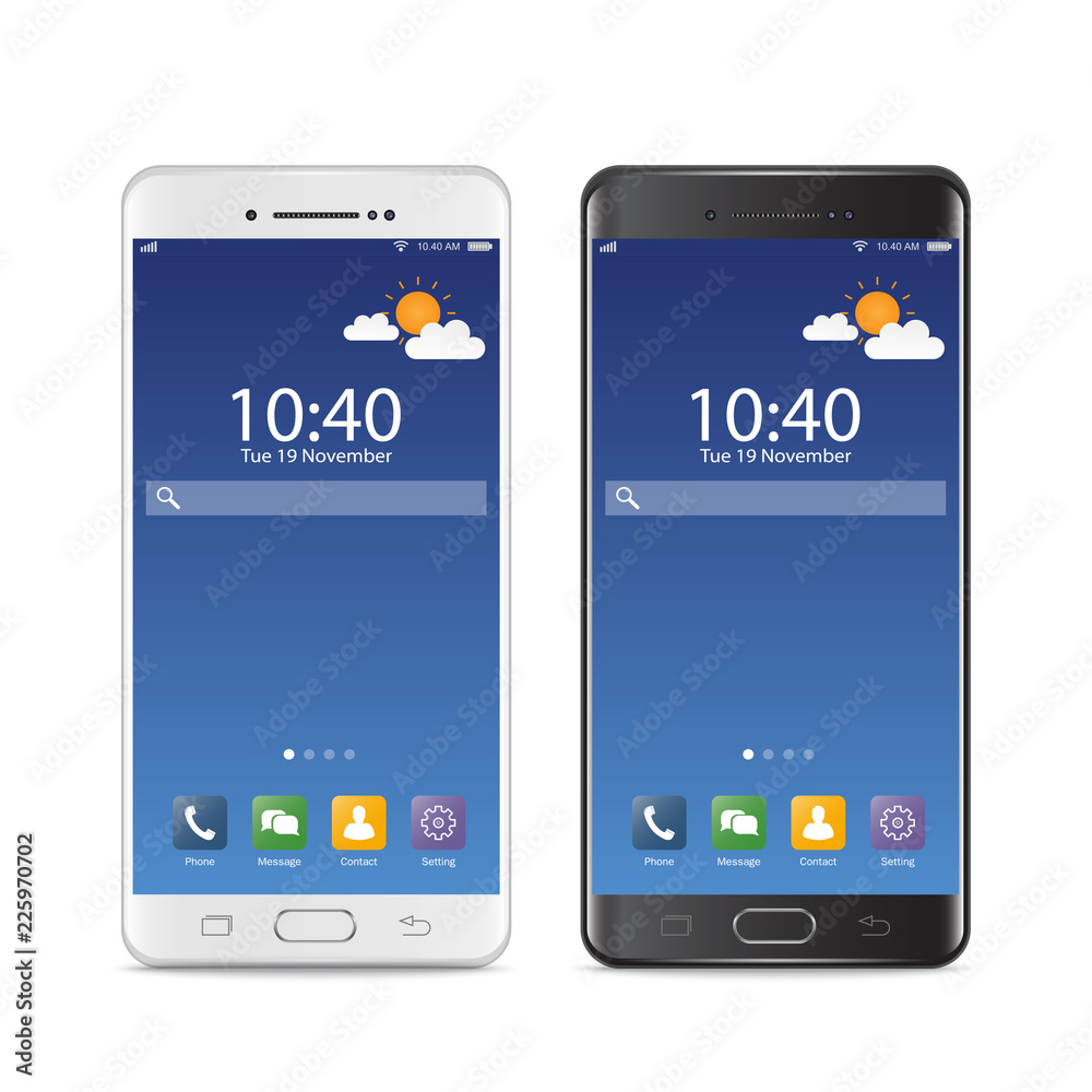 Smartphones black and white. New realistic mobile smartphone modern ...