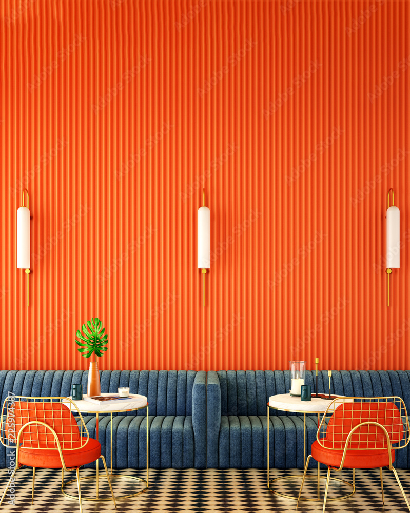 cafe interior design about complementary color concept,3d rendering,3d ...